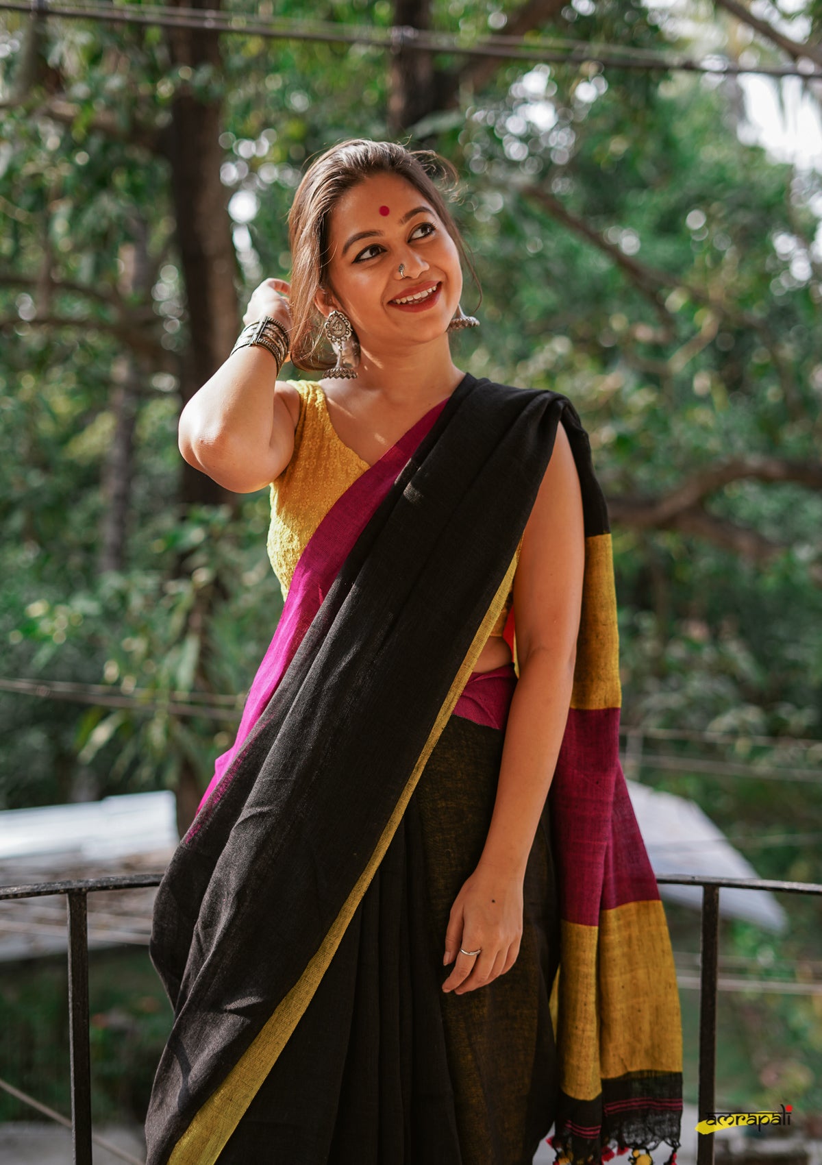 Black Colorblock Cotton with pompoms – Amrapali Boutique