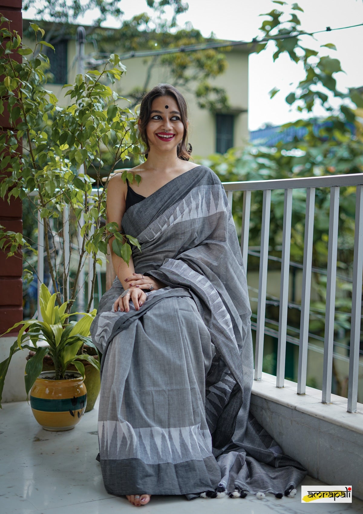 Pure Handloom Cotton with Temple Border – Amrapali Boutique