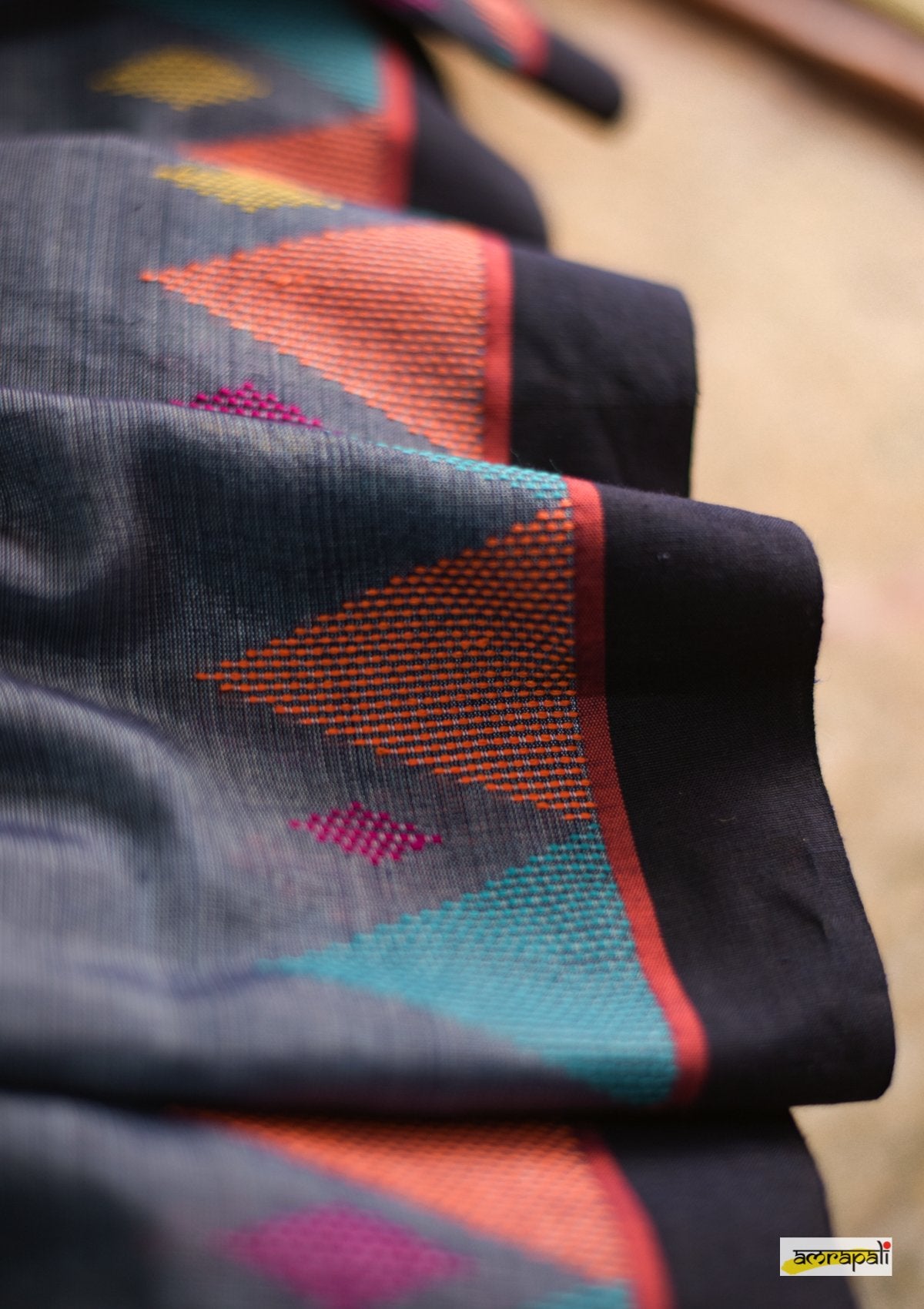 Handwoven Tussar Mercerised Cotton Jamdani with Temple Border ...