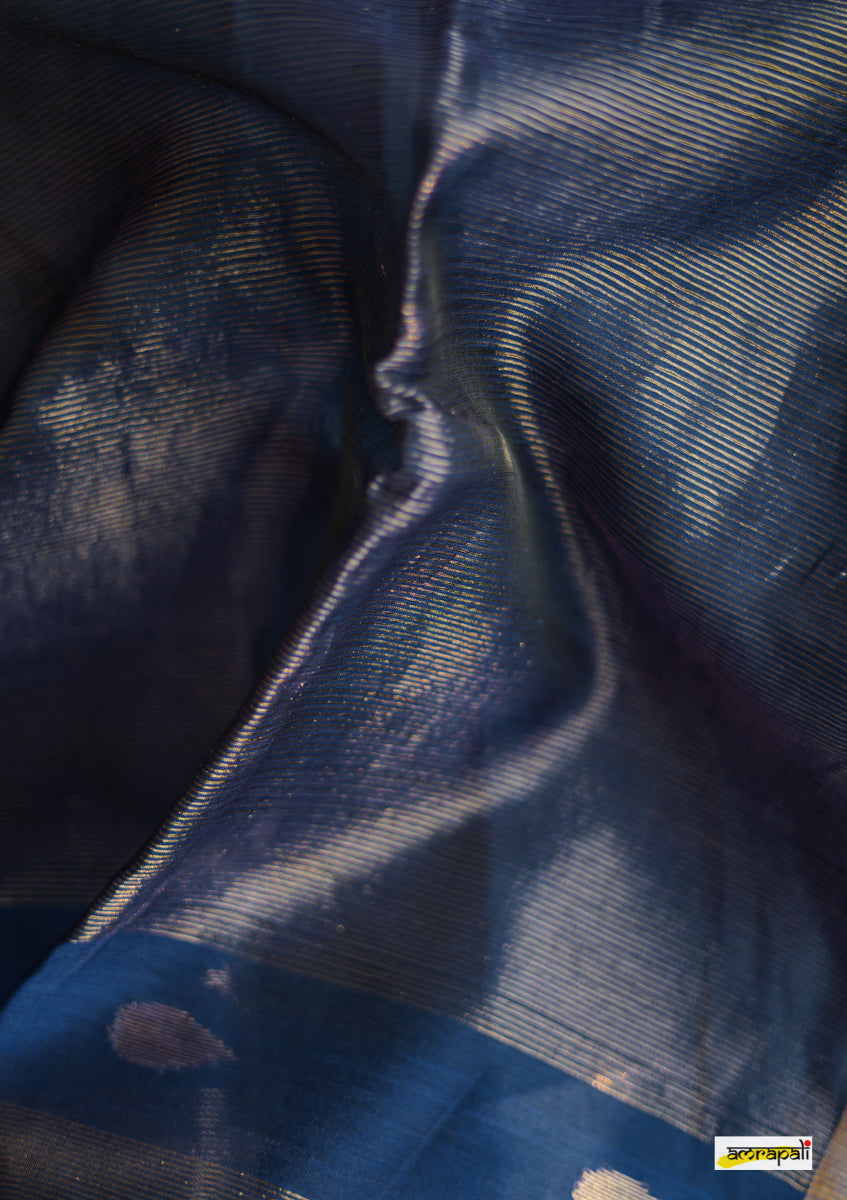 Pure Linen Cotton Resham with Zari Jamdani Accents - Royal blue ...